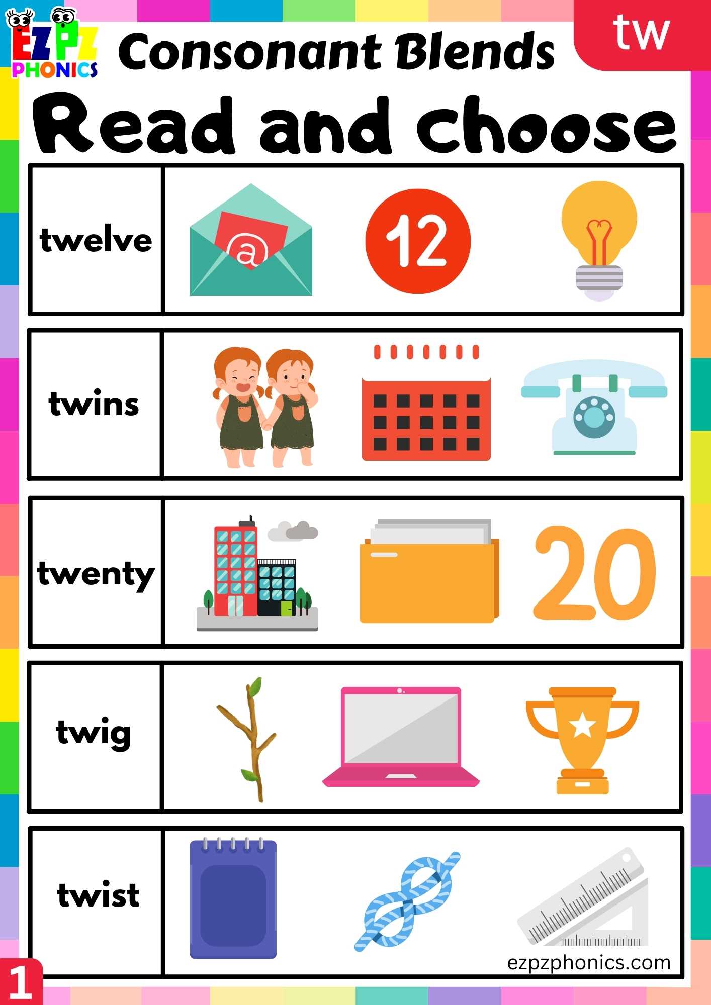 TW Words Read And Choose Phonics Consonant Blends Worksheet TW Words Read And Choose Phonics Consonant Blends Worksheet